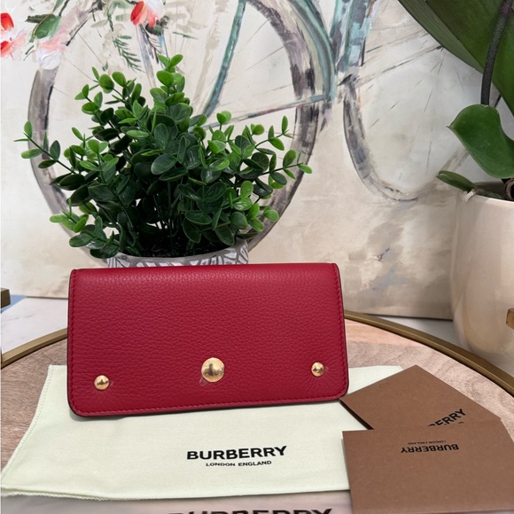 Burberry | Bags | Saleburberry Red Pebbled Leather Wallet | Poshmark